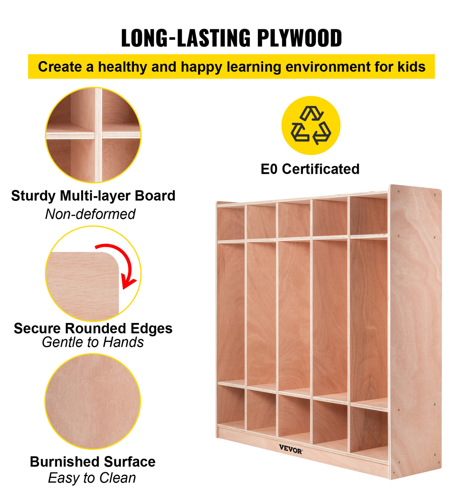 VEVOR Preschool Cubby Lockers Wooden Storage Cabinet, 48x54 Inch ...