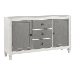 2 Doors and 3 Drawers Wooden Server in Rustic Gray and Weathered White ...