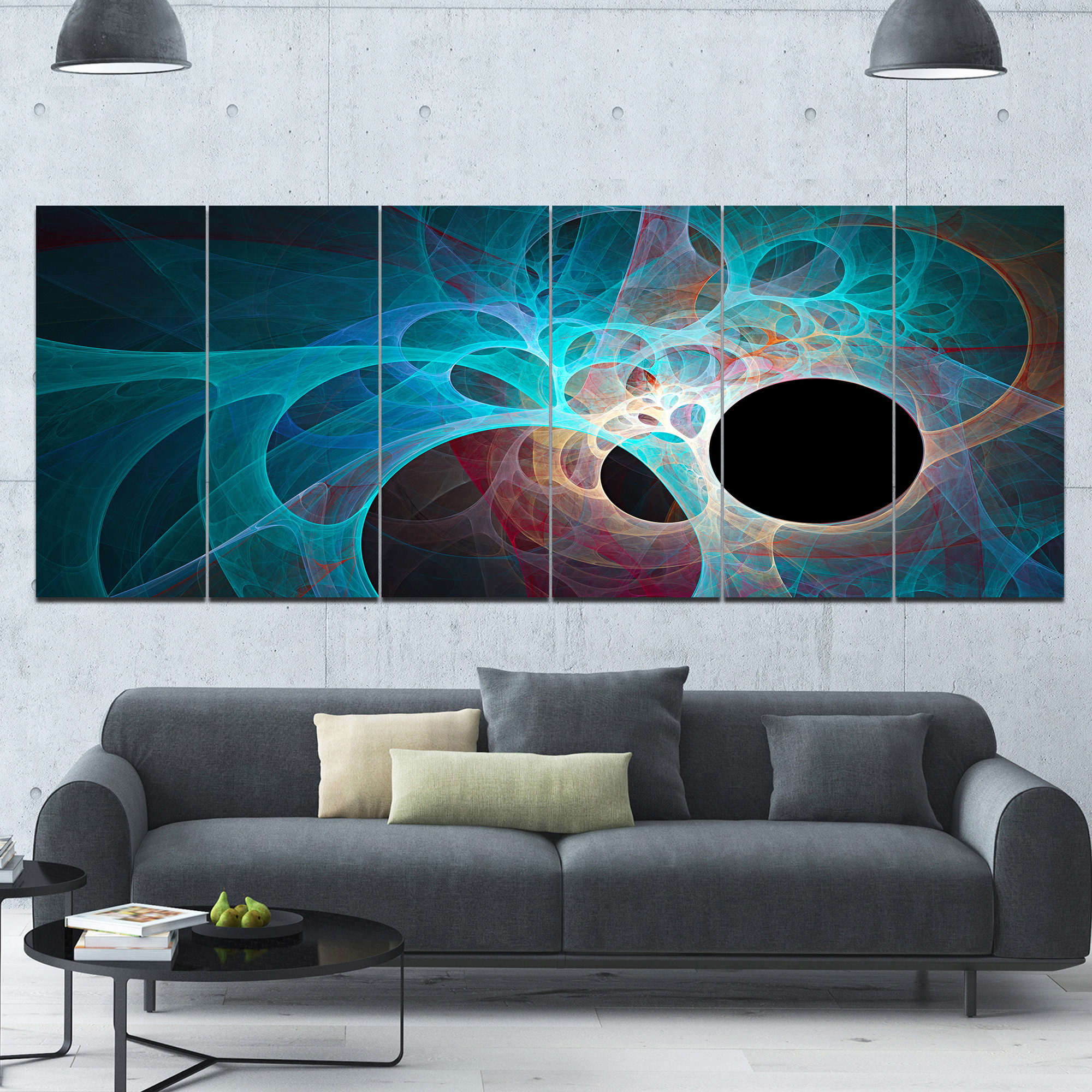 Fractal Angel Wings in Blue, Multipanel Abstract Wall Art Canvas, 70 ...