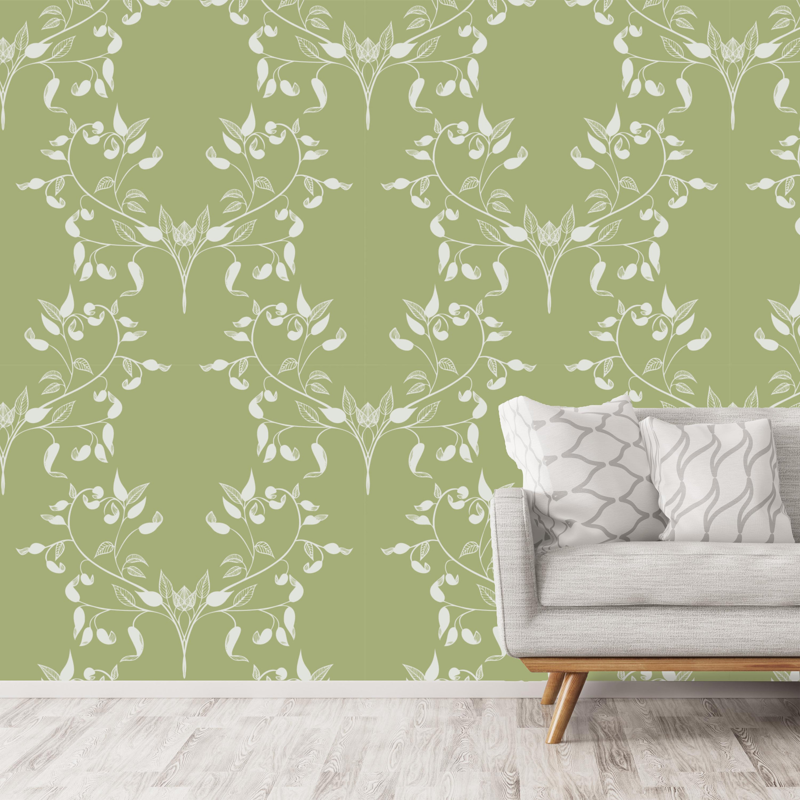 Classic Leaves Olive Green Wallpaper by Monor Designs, Sample 12"x8 ...