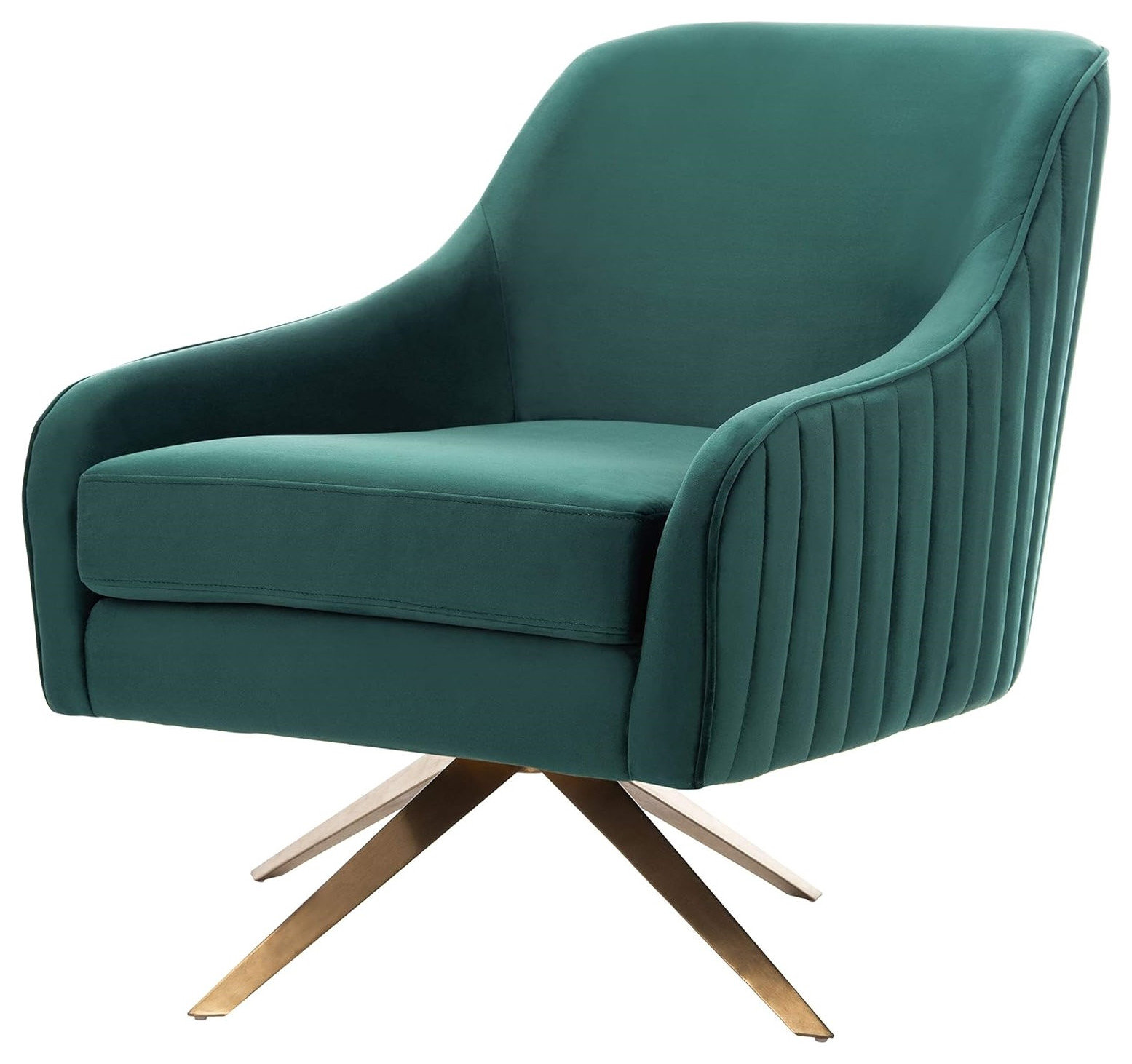 Emerald Green Mid-Century Velvet Swivel Accent Chair with Upholstered ...
