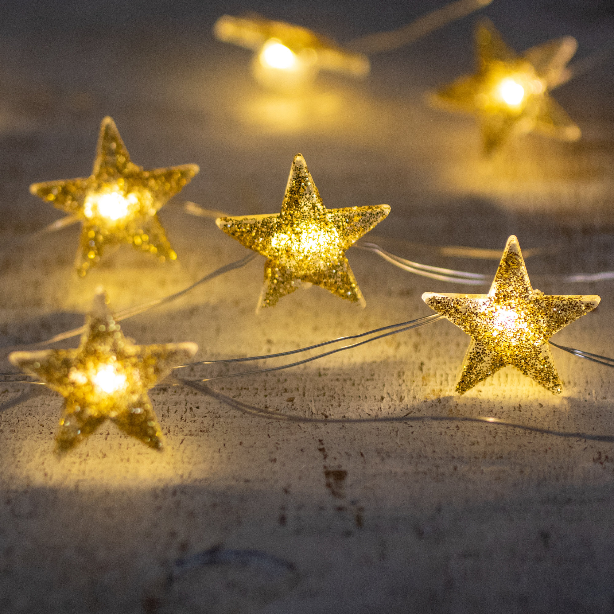 10-Count Warm White LED Mini Gold Star Christmas Fairy Lights 5.25 ...
