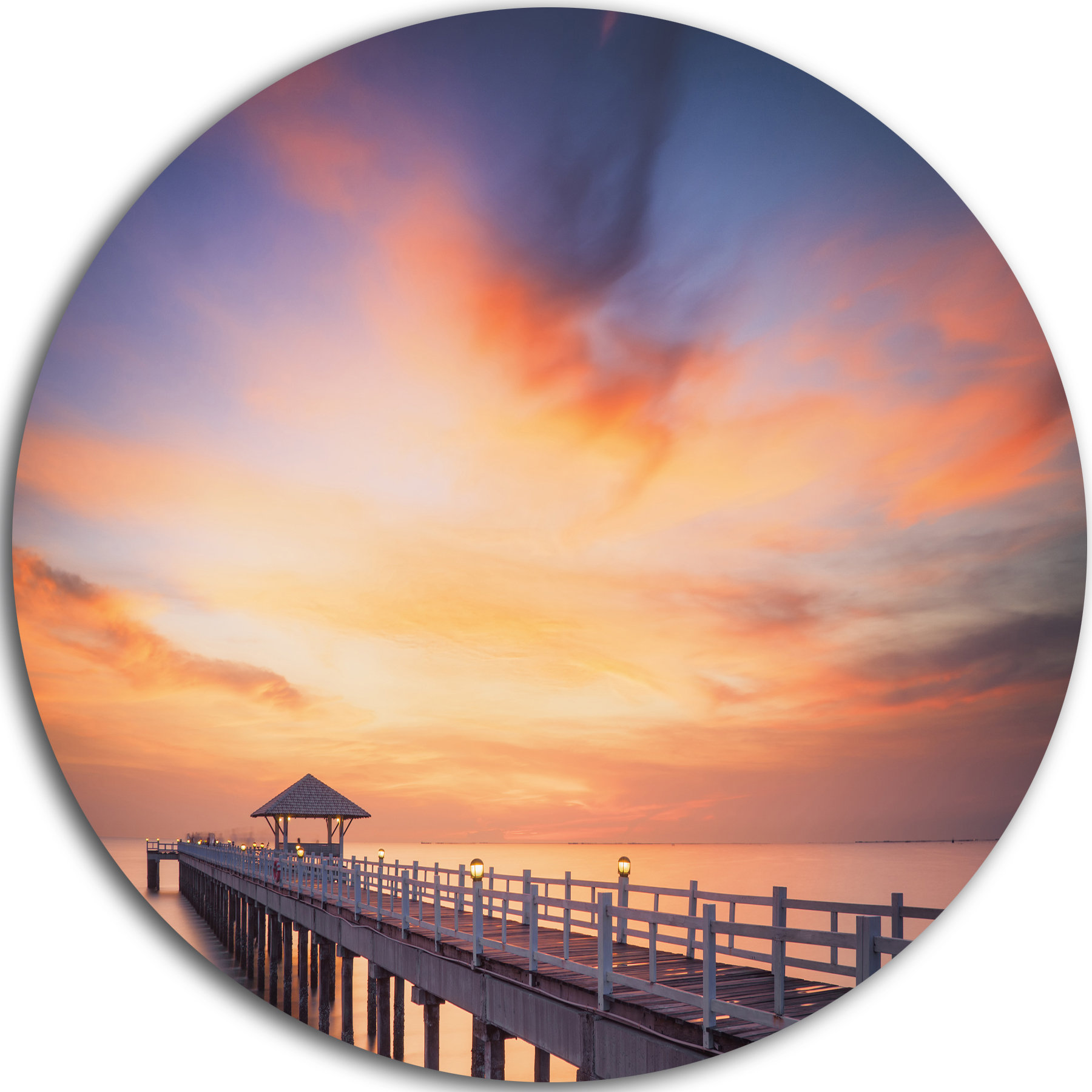 Infinite Wooden Bridge Under Clouds, Sea Bridge Disc Metal Artwork ...