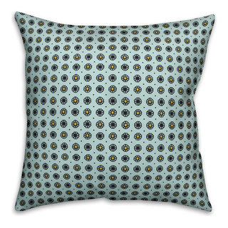 Pixel Floral Pattern, Blue Pillow, 20"x20" - Contemporary - Decorative ...