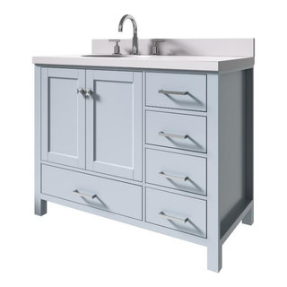 Cambridge Grey 43" Oval Sink Vanity With White Quart Top - Transitional ...