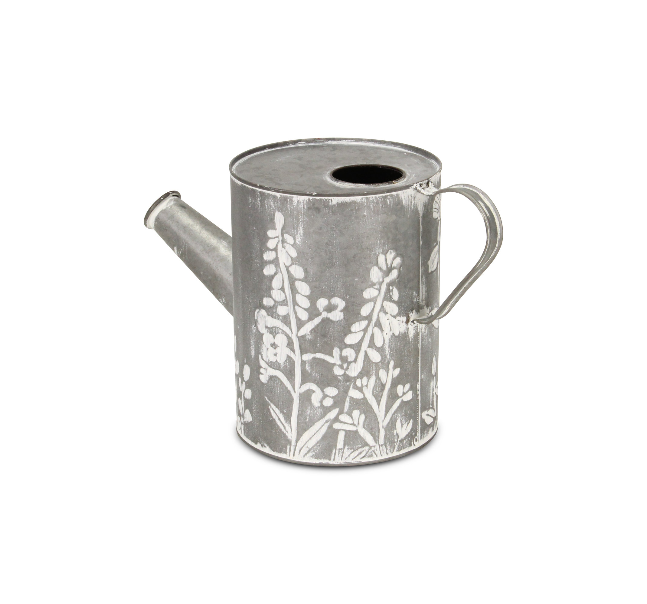 White Washed Galvanized Metal Pitcher Decor With Garden Pattern ...