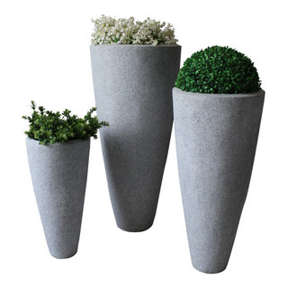 Modern Styled Long Conical Planter with Tapered Bottom, Gray, Set of 3 ...