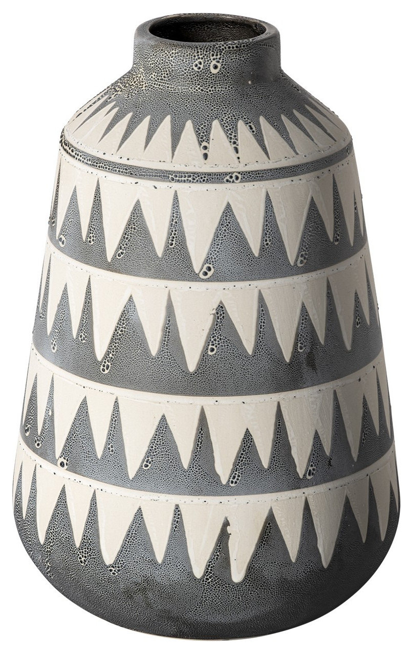 10" Gray and Ivory Triangle Pattern Ceramic Vase - Scandinavian - Vases ...