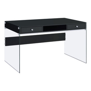 Dobrev 2-drawer Writing Desk Glossy Black and Clear - Contemporary ...