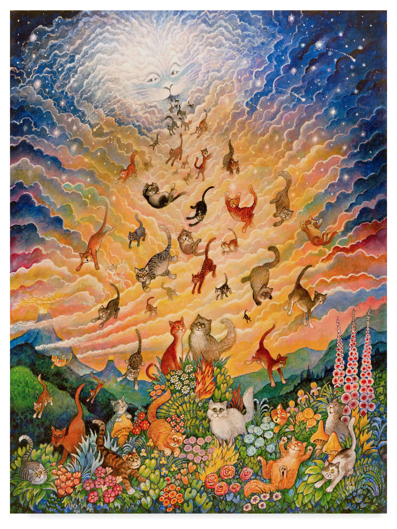 "Fantasy Cats" by Bill Bell, Canvas Art, 47"x35" - Eclectic - Prints ...