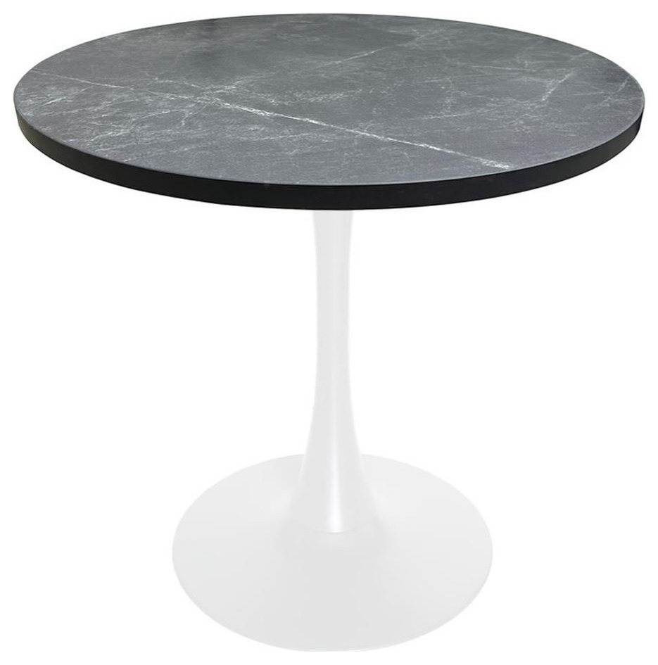 LeisureMod Bristol 36" Dining Table MDF Top & White Iron Base Black ...