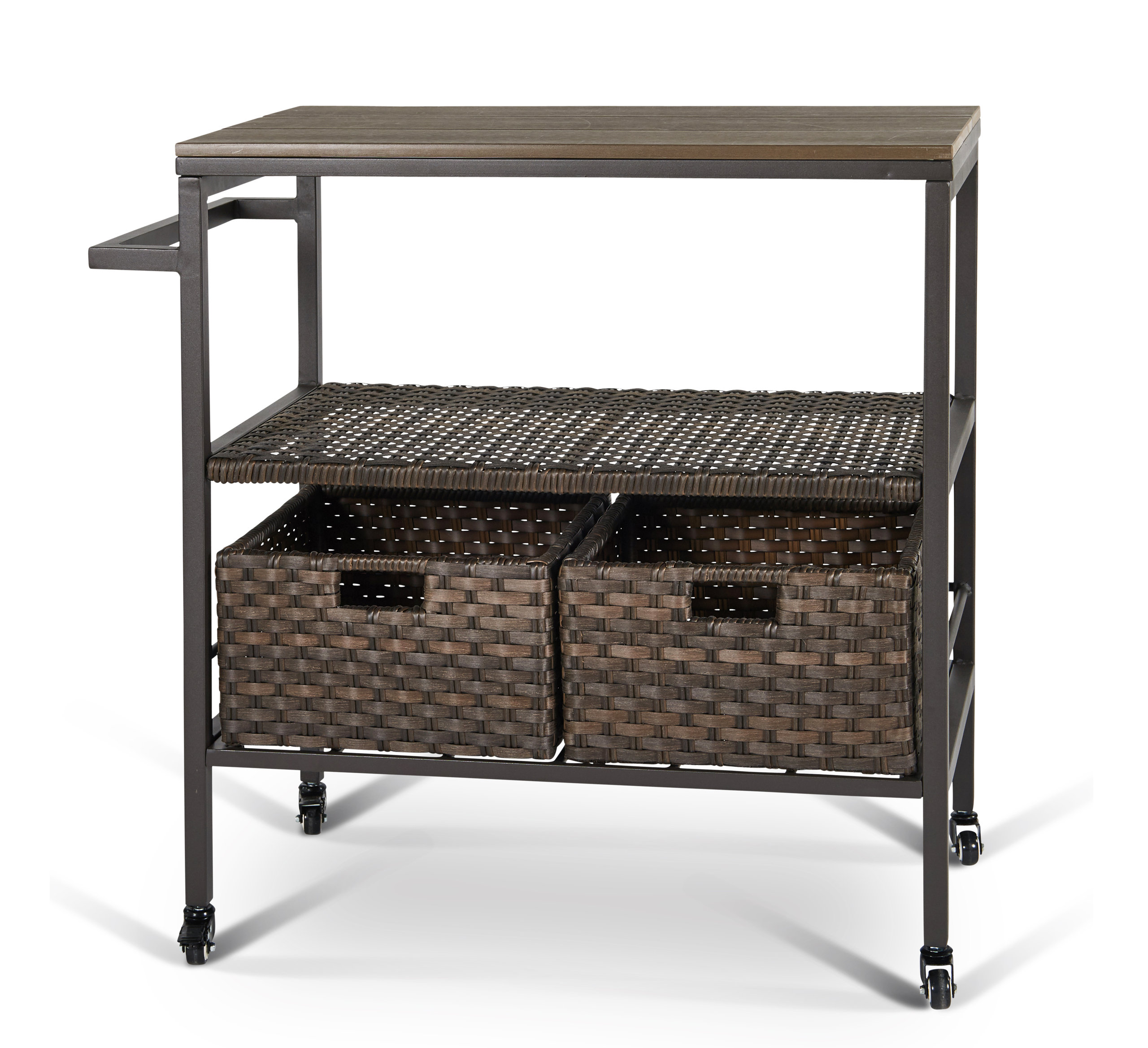 Wicker Patio Bar Cart With Wheels - Tropical - Outdoor Serving Carts ...