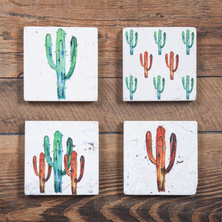 HiEnd Accents Bright Cactus Coasters, Set of 4 Pcs - Southwestern ...