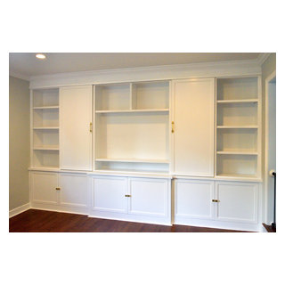 Transitional Entertainment Center Featuring Sliding Barn Doors ...