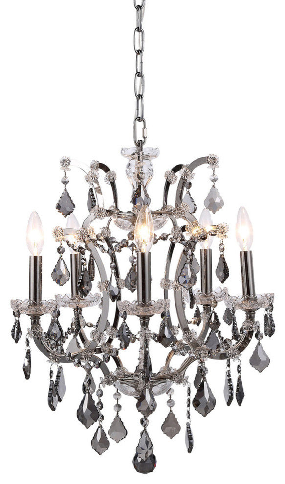Elena 18" Chandelier, Polished Nickel, Silver Shade Crystal ...