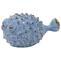 Blue Ceramic Puffer Fish 10" - Beach Style - Decorative Objects And ...