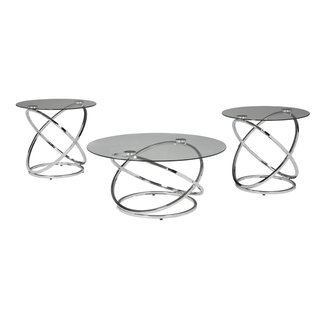 Modern 3 Piece Round Table Set, Coffee Table, 2 End Tables in Chrome ...