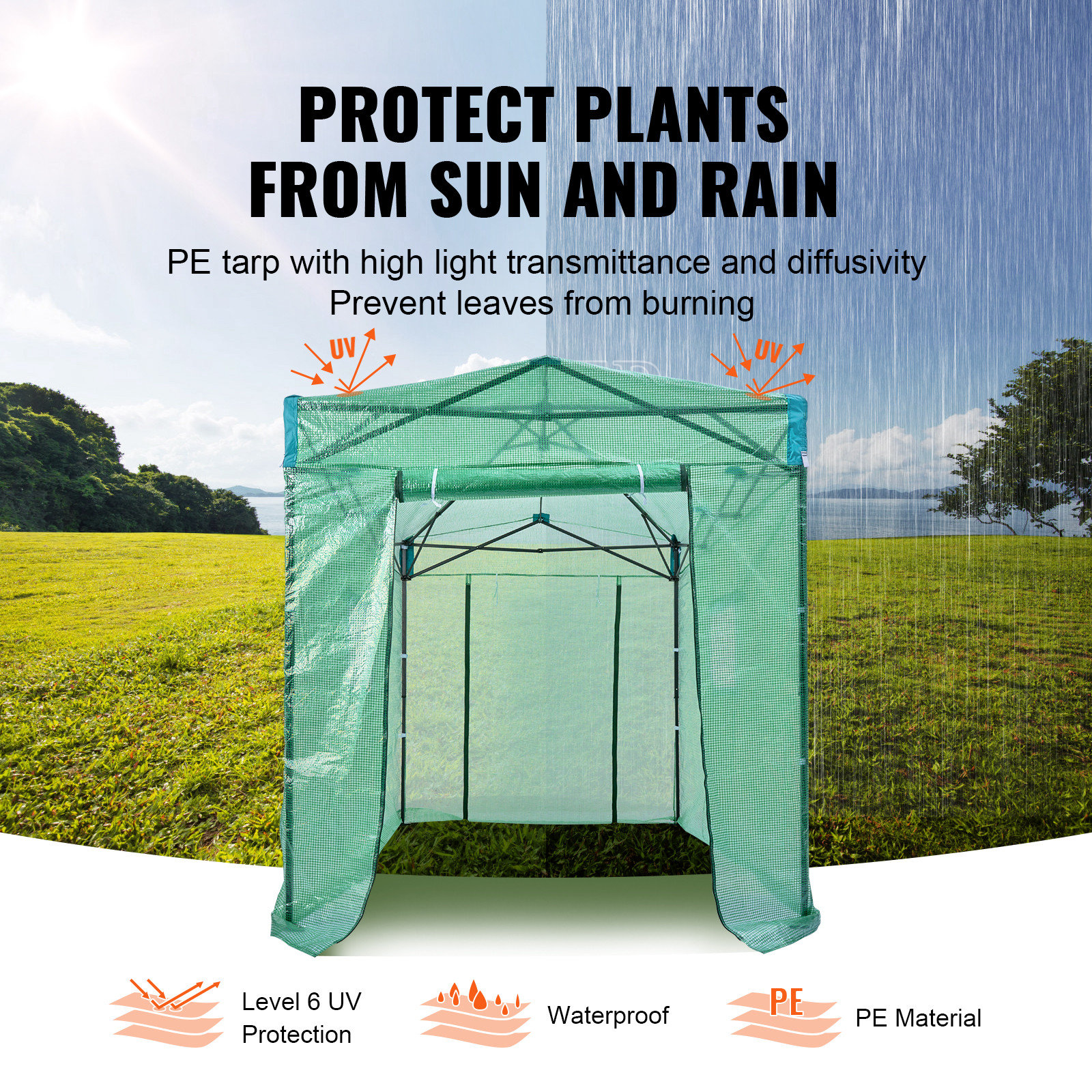 VEVOR Pop Up Greenhouse Walk-in Portable Green House 8'x6'x7.5' Plant ...