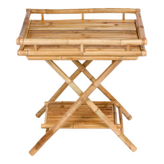 Bamboo Butler Table With Removable Serving Tray, Natural - Asian ...