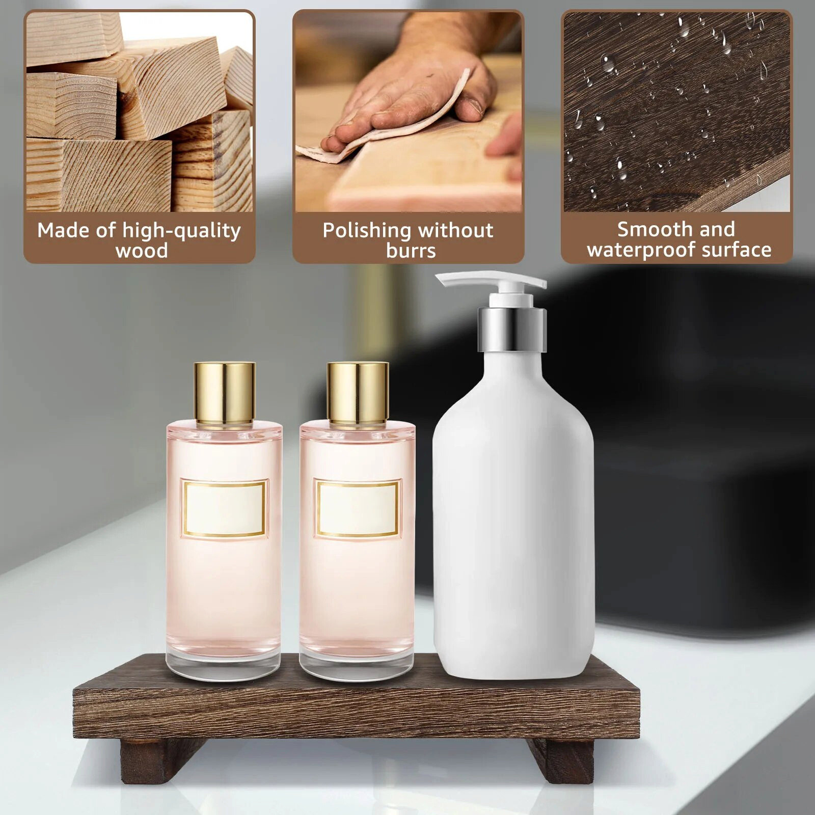 Wood Pedestal Stand Anti-Slip Farmhouse Wooden Vintage Riser Soap Tray ...