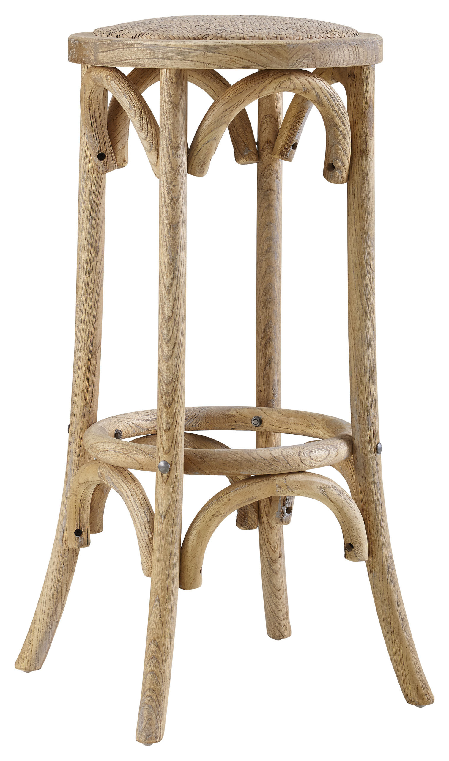 Benzara Wooden Bar Stool with Weave Top and Flared Legs, Brown ...