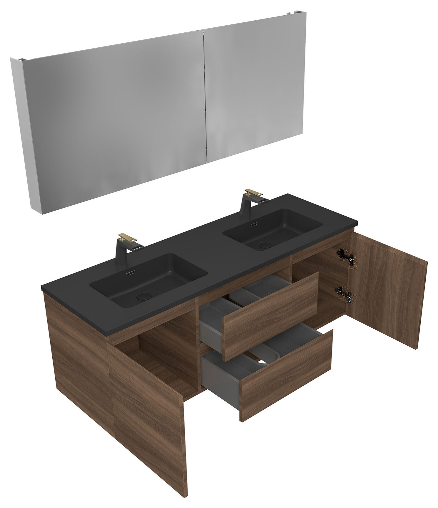 ConceptBaths Edith Wall Mount Bathroom Vanity With Black Top, 60 ...