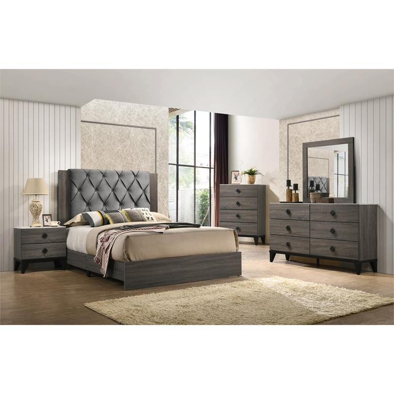 Madelyn California King Panel Bed in Walnut and Tufted Headboard, California King - Transitional ...
