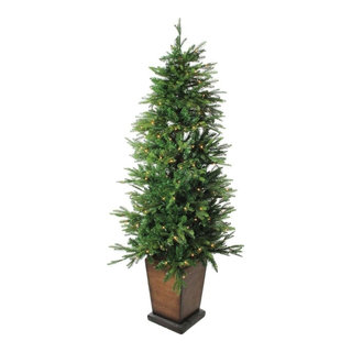 6'x43" Pre-Lit LED Potted Artificial Pine Christmas Tree, Clear Lights ...