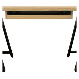 60" Ivory And Black Oak Solid Wood Executive Desk - Industrial - Desks ...