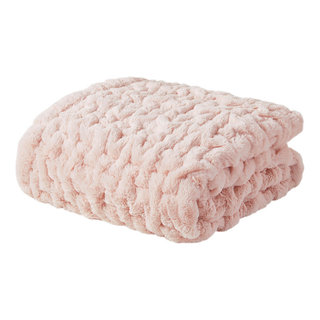 Madison Park Ruched Fur Throw, Blush - Contemporary - Throws - by ...