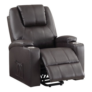ACME Evander Recliner With Power Lift, Brown Leather Aire ...