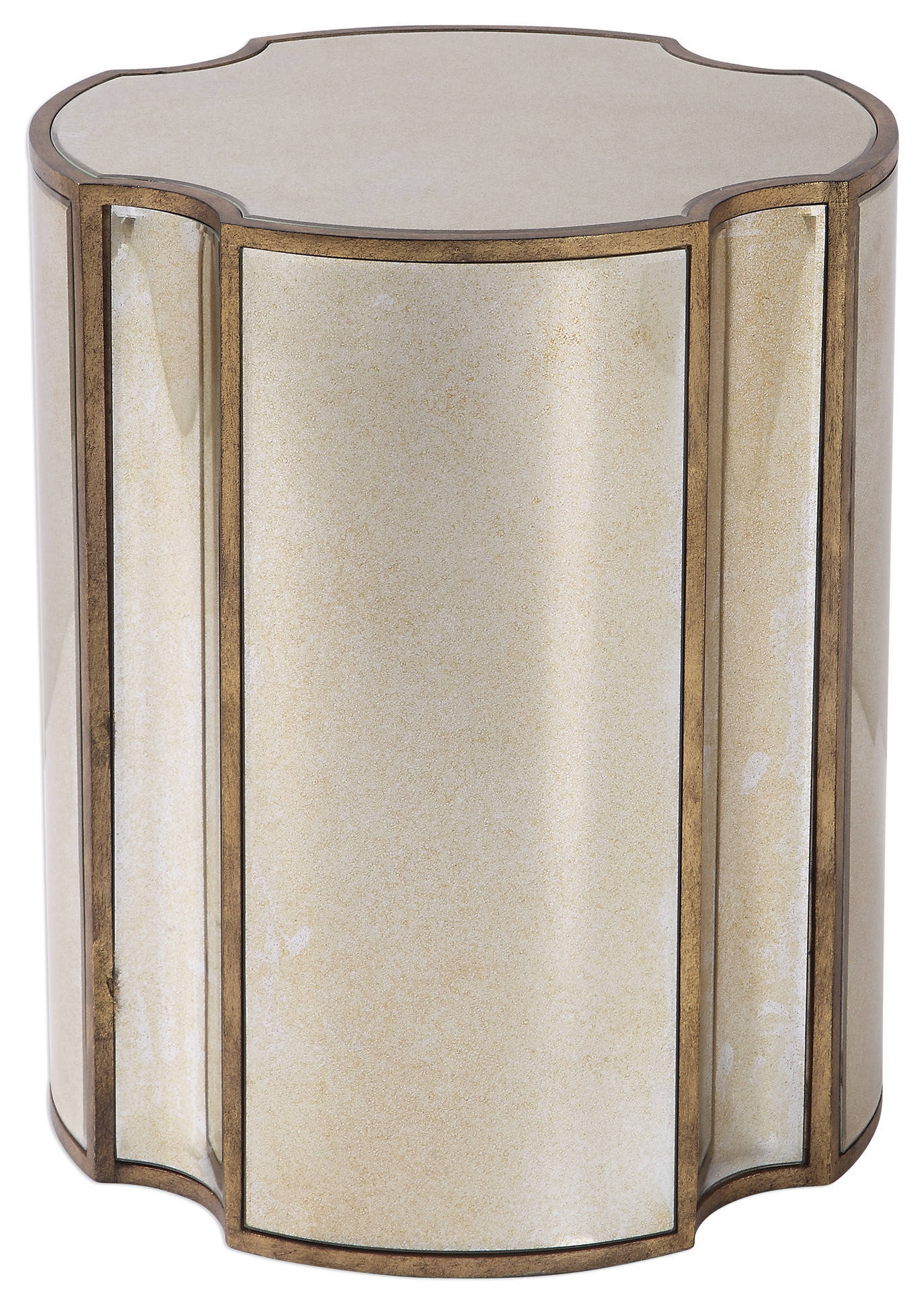 Mirrored Quatrefoil Shaped Accent Table | Round Geometric Gold Vintage ...