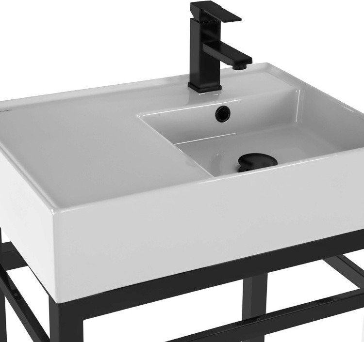 Modern Ceramic Console Sink With Counter Space and Matte Black Base ...