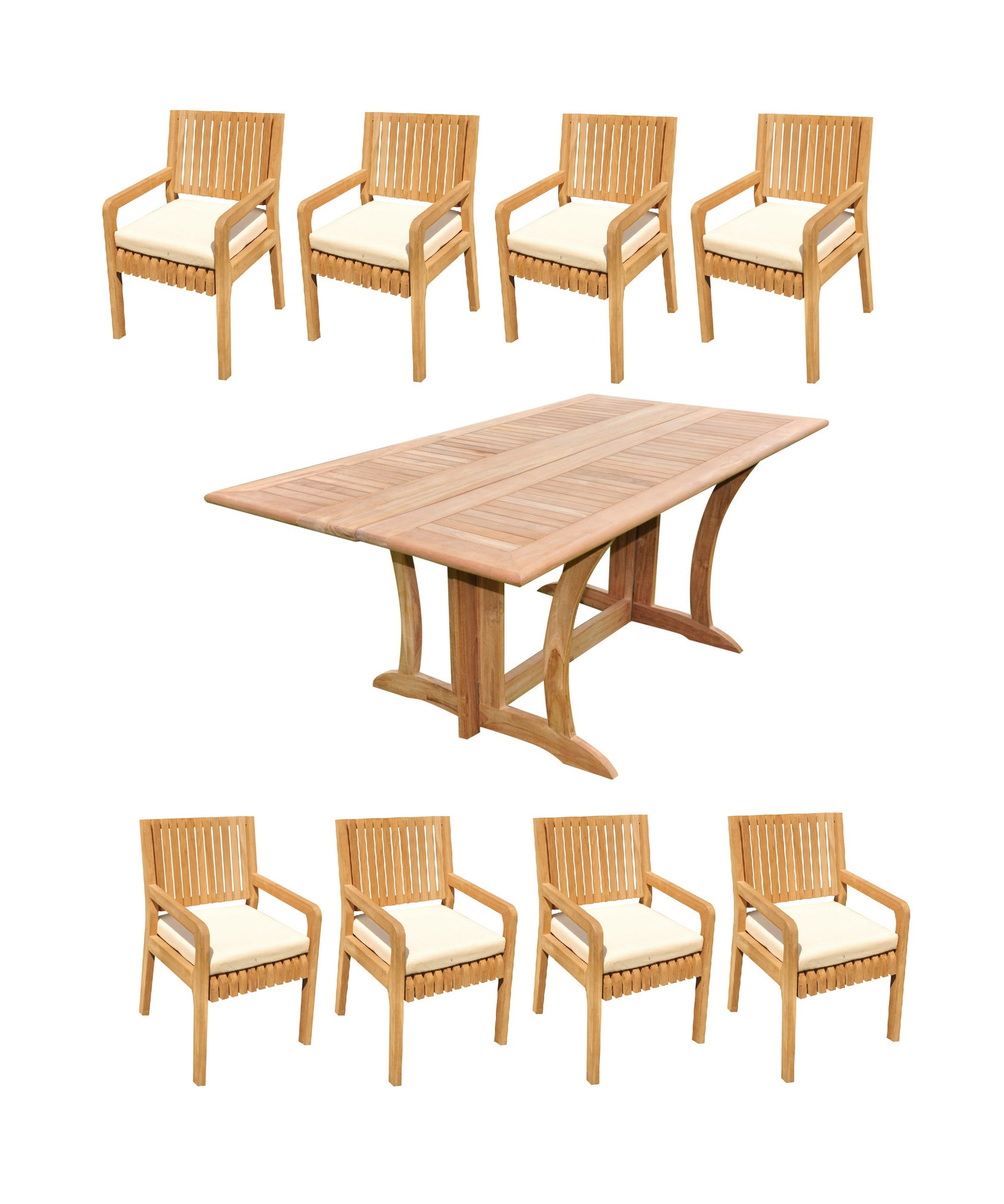 9-Piece Outdoor Patio Teak Dining Set: 69" Warwick Table, 8 Maldives ...