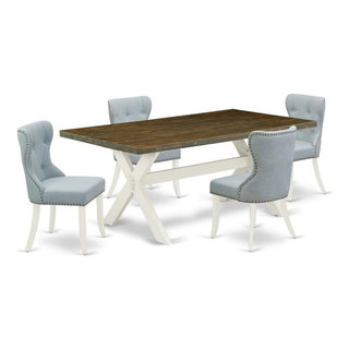 East West Furniture X-Style 5-piece Wood Dining Table Set in White/Baby ...