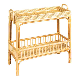 Rattan and Bamboo Console Table With Shelf, Natural - Tropical ...
