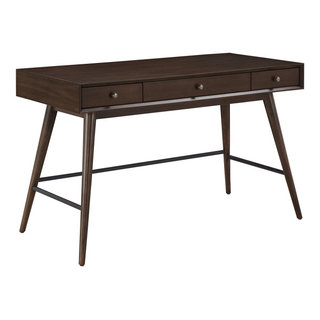 Aloisia Wood 3-Drawer Writing Desk - Dark Walnut Finish - Midcentury ...