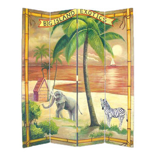 Wooden 4 Panel Room Divider with Ocean and Beach Scene, Multicolor ...