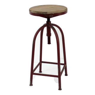 32" X 18" X 18" Red Antique Bar Stool With Metal Frame And Wood Top ...
