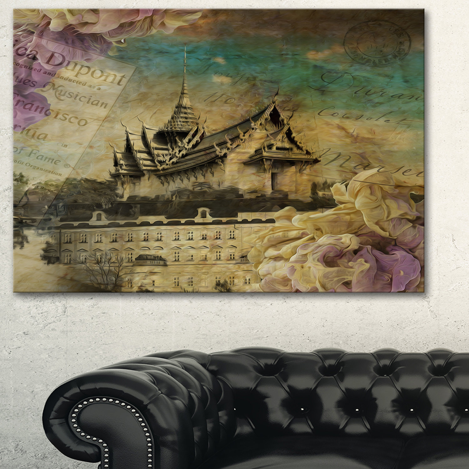 "Vintage-Style Sky Castle" Contemporary Glossy Metal Wall Art, 40"x30 ...
