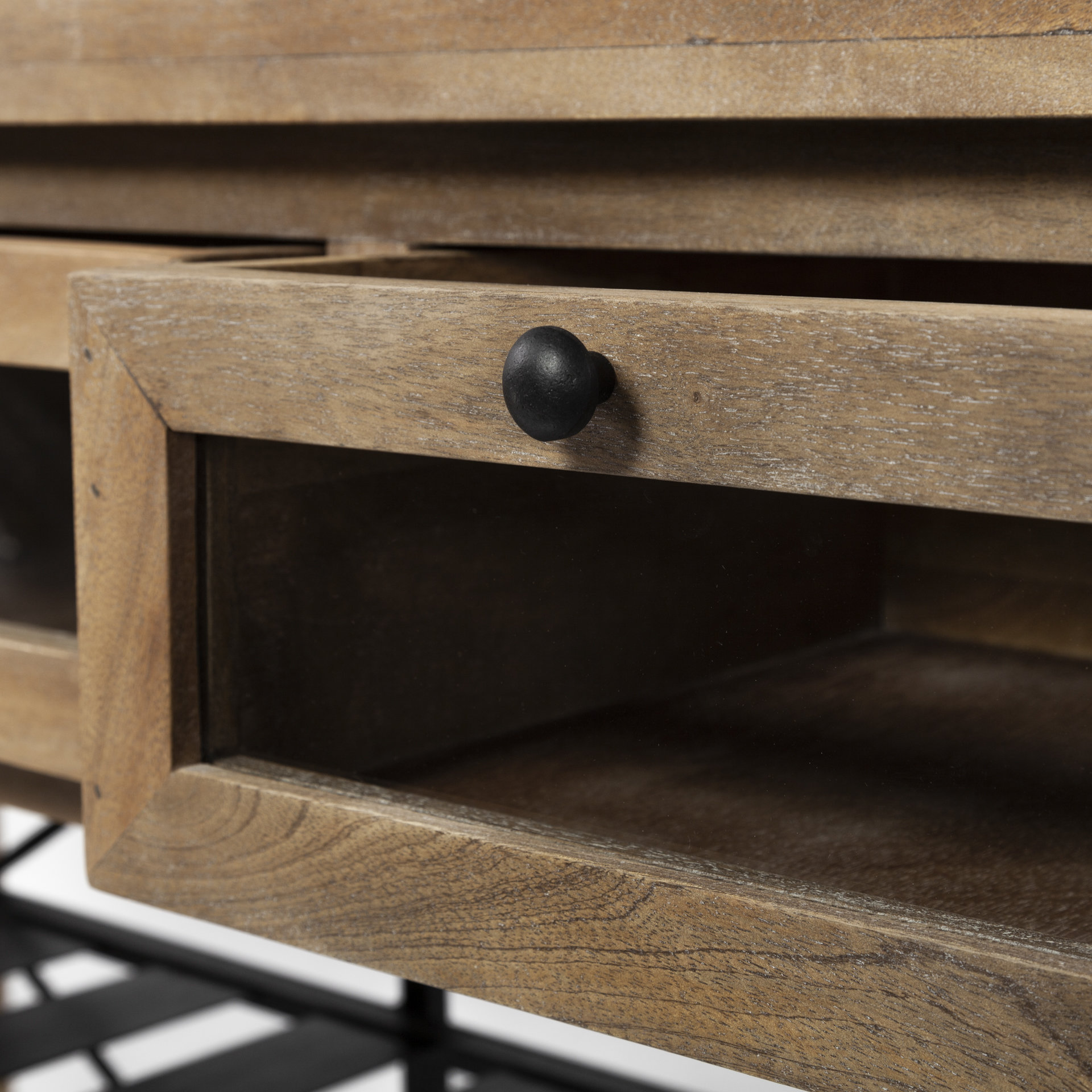 Stuart I Medium Brown Solid Wood w/ Black Metal Shelves Rolling Kitchen ...