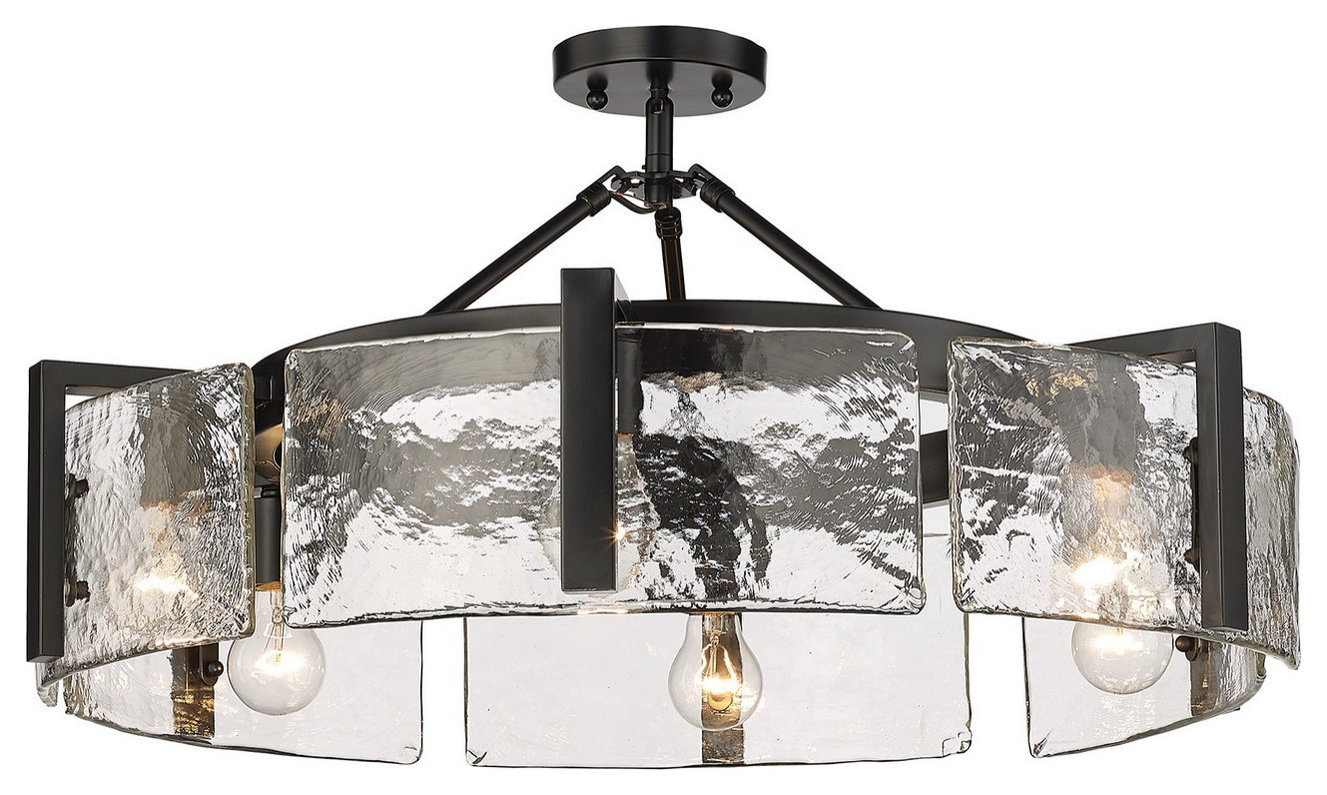 Aenon 6 Light Semi-Flush in Matte Black with Hammered Water Glass ...