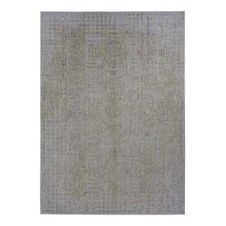 Silk Gray, Broken Mamluk Design, Hand Loomed, Wool and Silk Rug, 9'10 ...