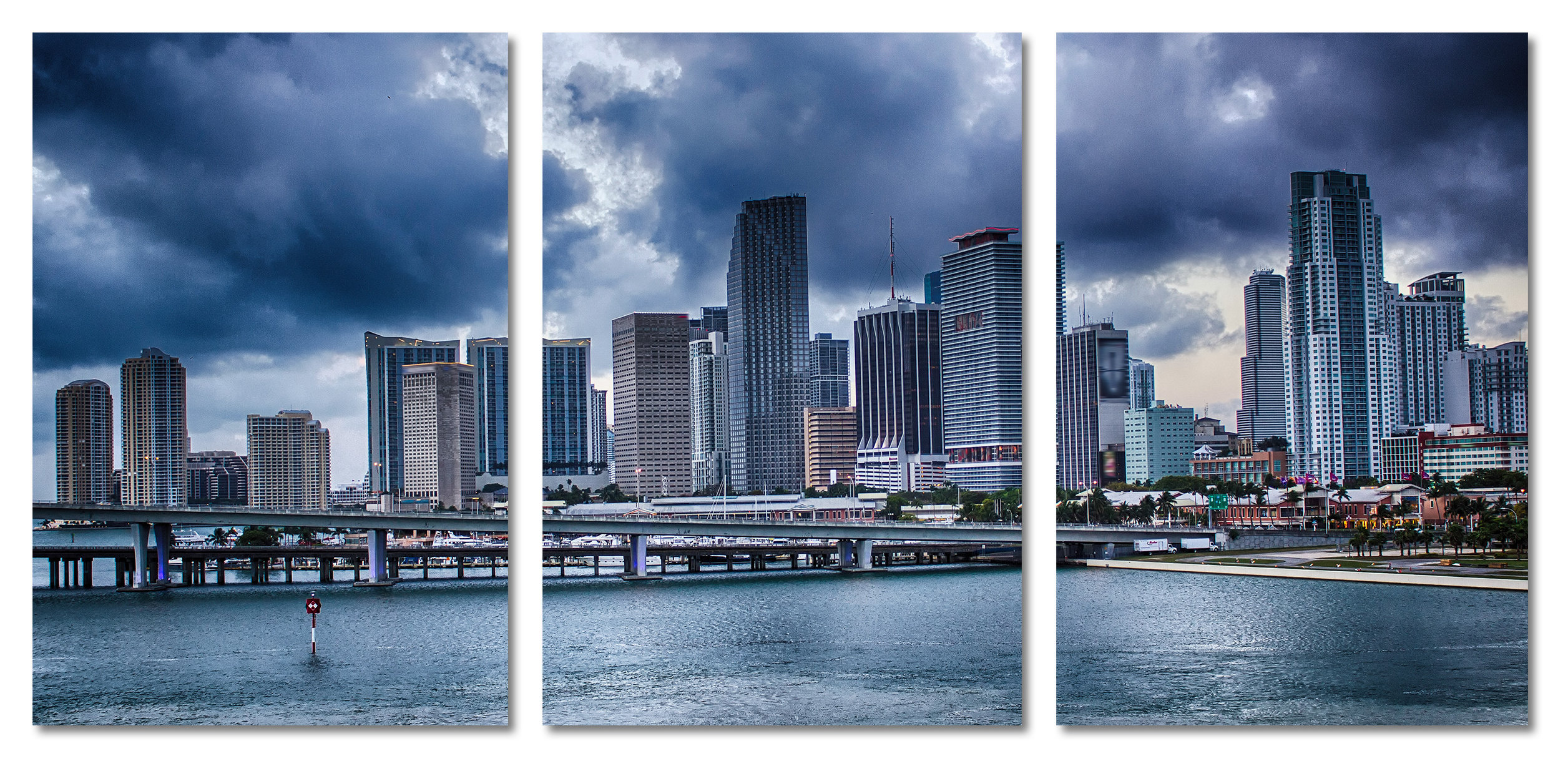 Oceanfront Miami Skyline Canvas Print, 3 Panel Split, Triptych Wall Art ...