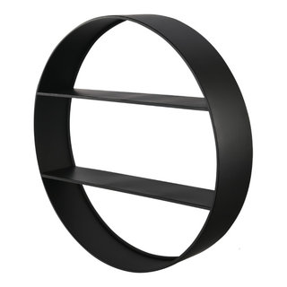 Round Metal Wall Shelf with 2 Tier Storage , Black - Industrial ...