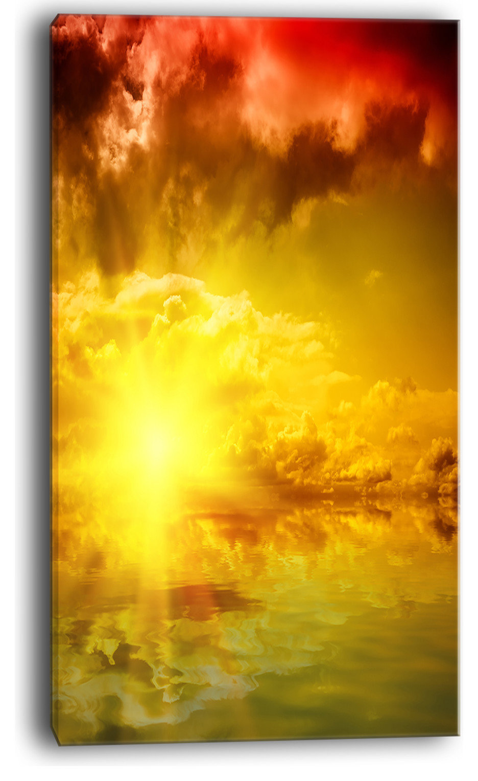 Designart - Red Dramatic Sky with Yellow Sun - Landscape Canvas Art ...