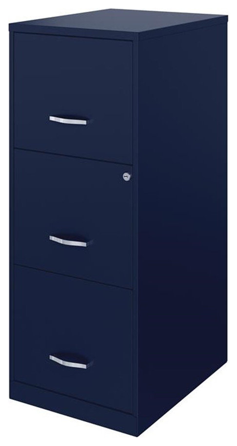 Pemberly Row 3 Drawer Metal Vertical File Cabinet with Lock in Navy ...