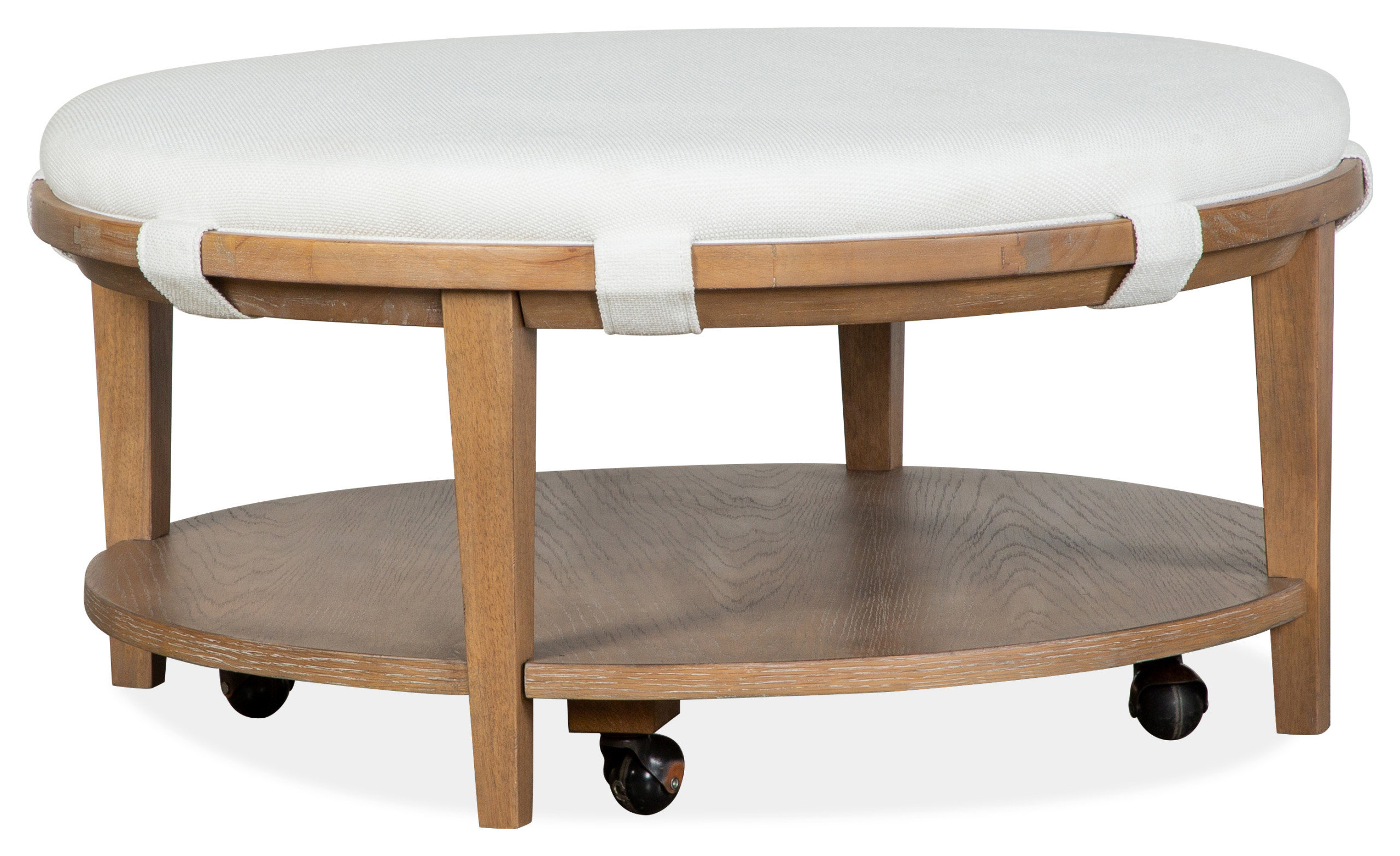 Round Cocktail Table With White Uph. Top and Casters - Transitional ...