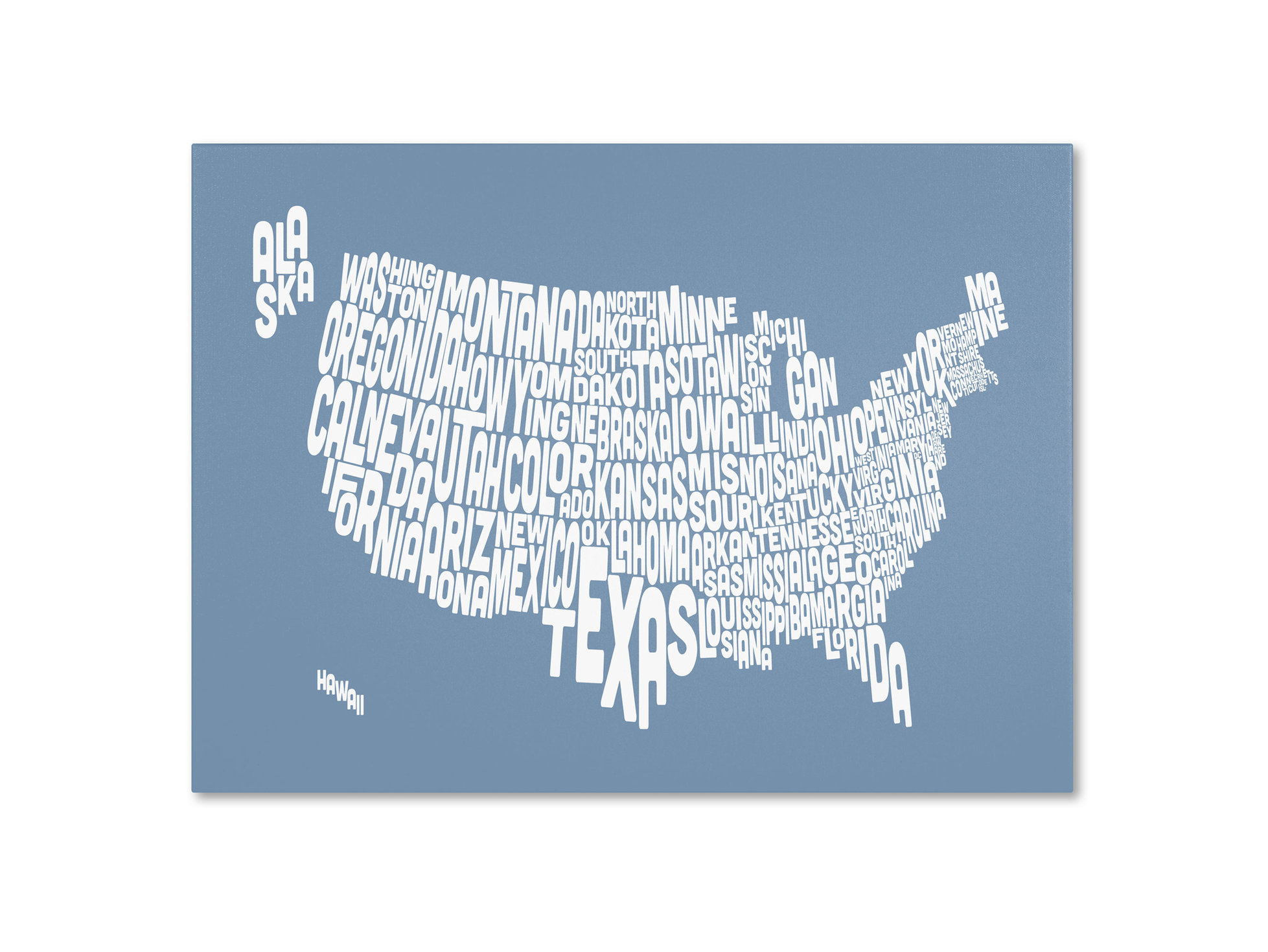 'USA States Text Map - Steel' Canvas Art by Michael Tompsett, 22" x 32 ...