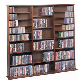 Leslie Dame 64" Triple Wooden Wall Media Storage Rack in Walnut ...